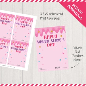 Valenslime Day Favor Card PRINTABLE | Kids Classroom Valentines Slime ...