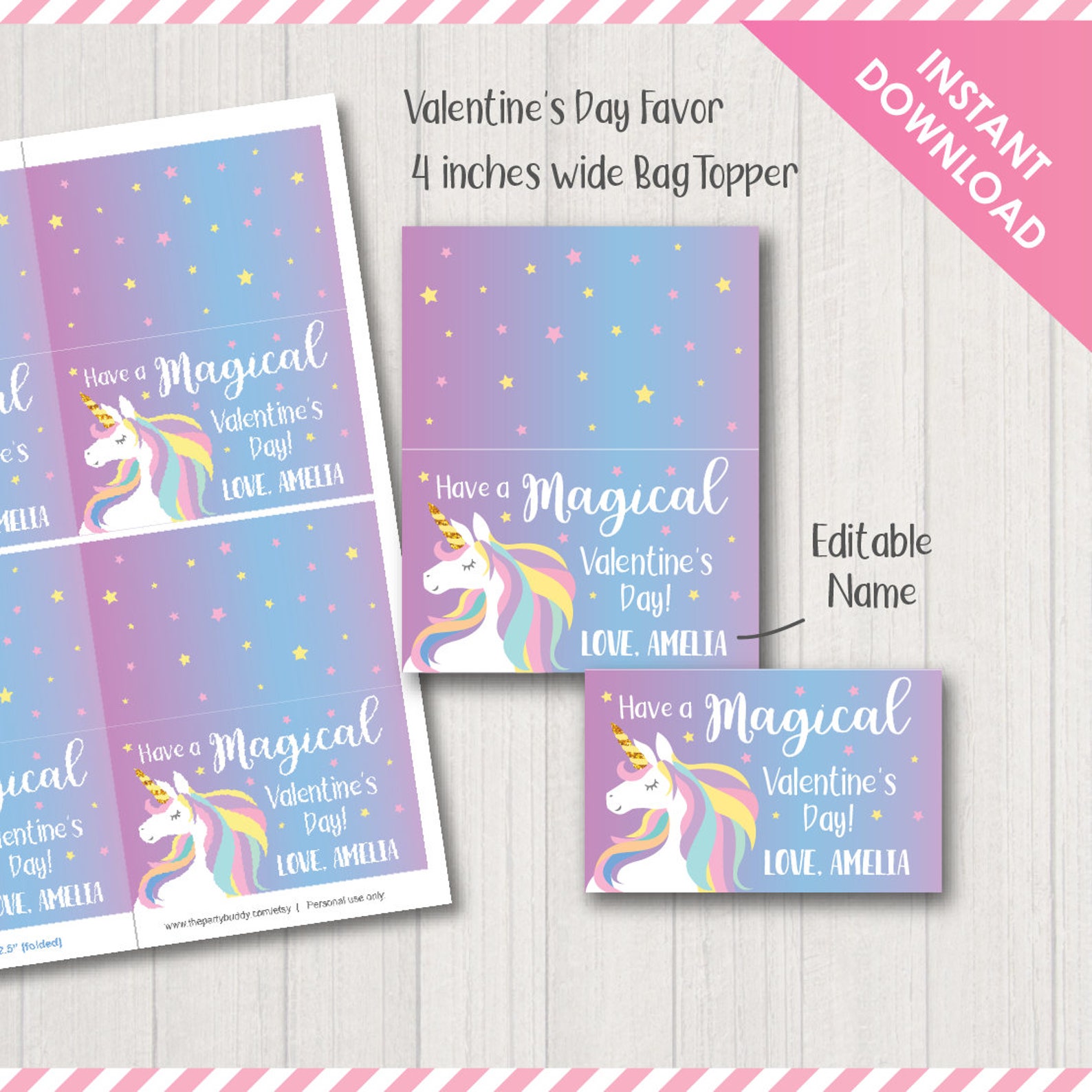 Unicorn Magical VALENTINES Day Bag Topper Printable | Girls Valentine ...