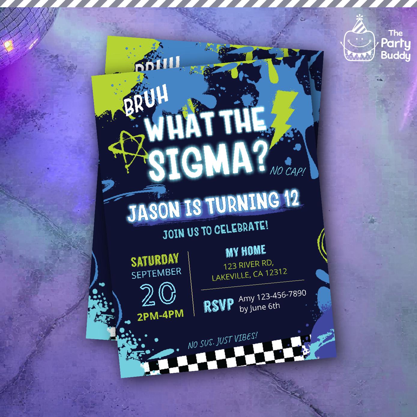 Fun Slang What the Sigma Birthday Invitation | Teenage Boy Gen Z Alpha ...