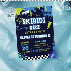 Skibidi Rizz Gen Alpha Slang Birthday Invitation | Teenage Boy Gen Z ...