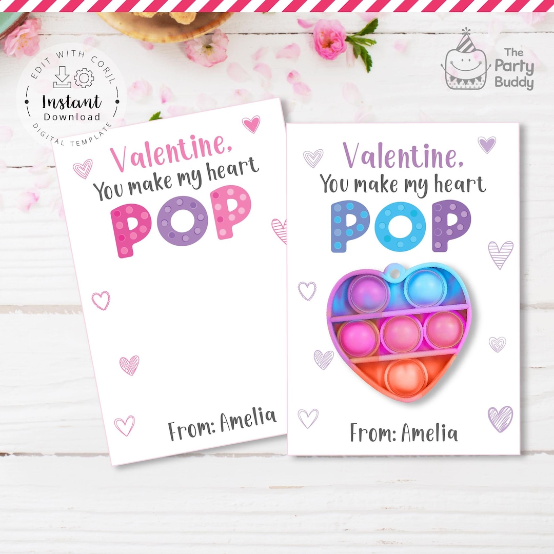 Valentines Card Pop Fidget Printable Favor Tag | Classroom Valentine ...