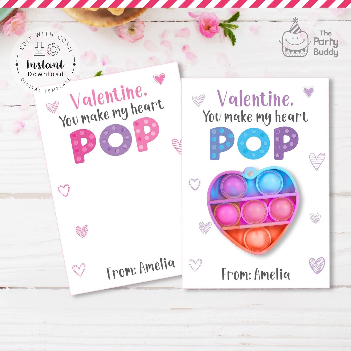 Valentines Card Pop Fidget Printable Favor Tag | Classroom Valentine ...
