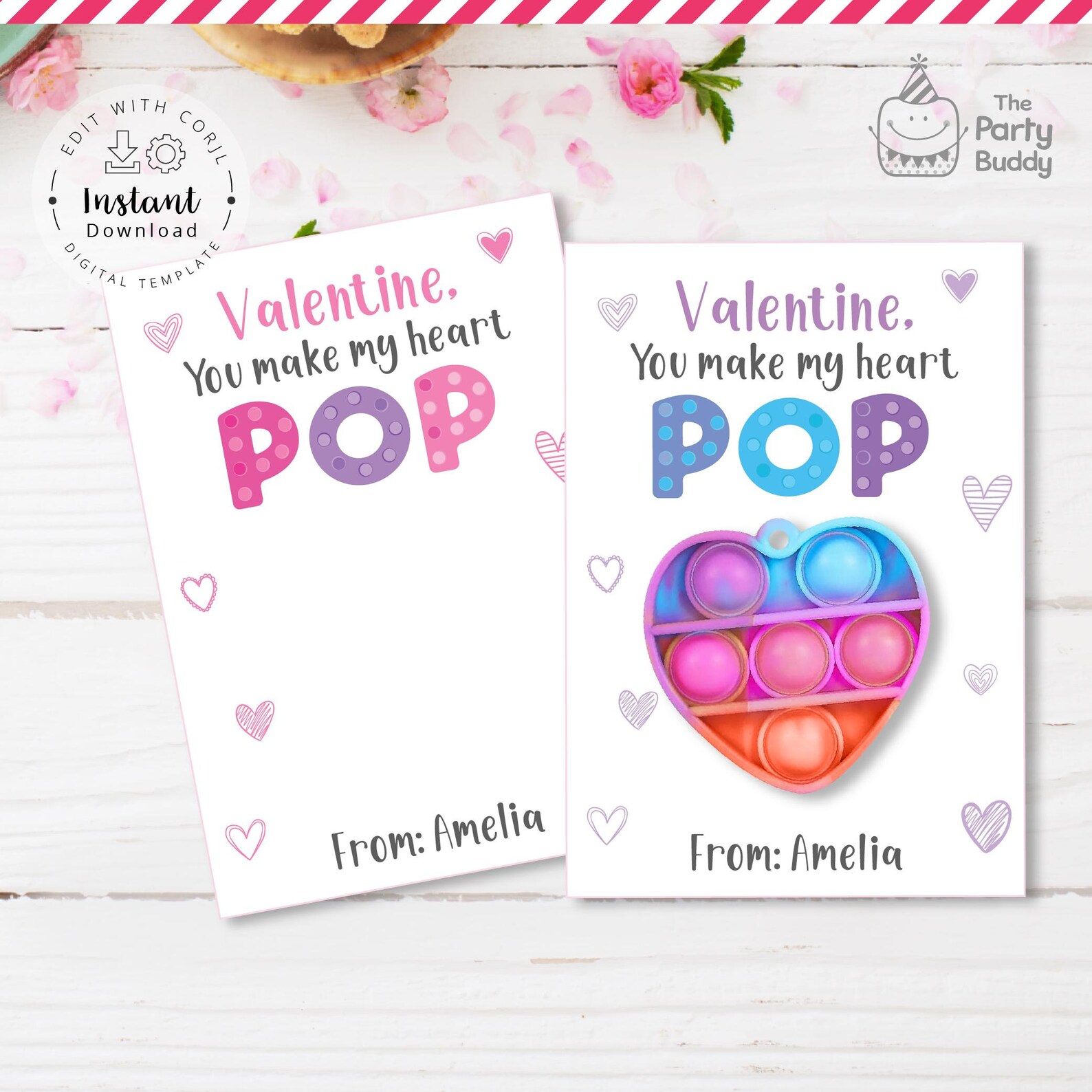 Valentines Card Pop Fidget Printable Favor Tag | Classroom Valentine ...