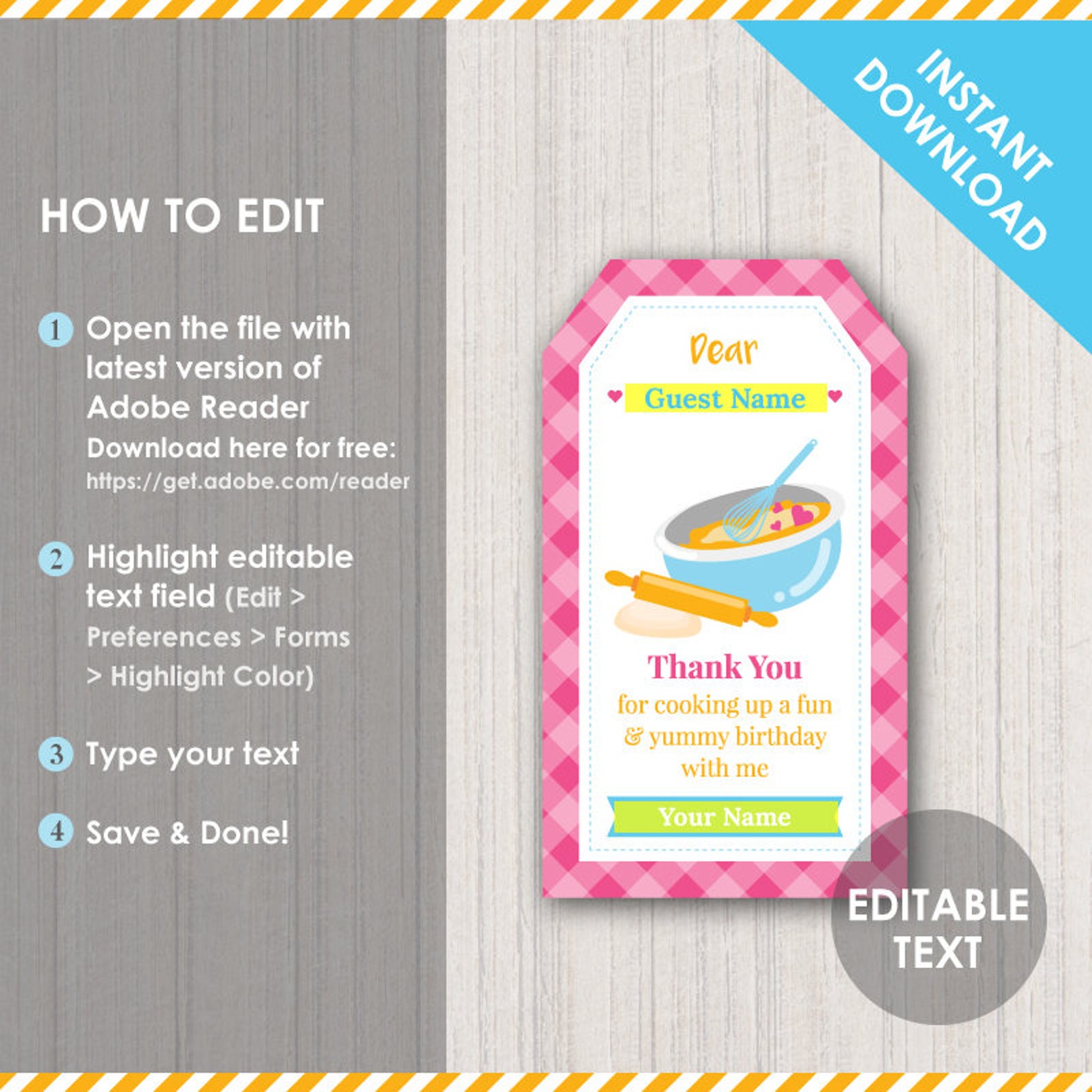 Cooking Party Thank You Tag Favor Tag Treats Label Girls - Etsy