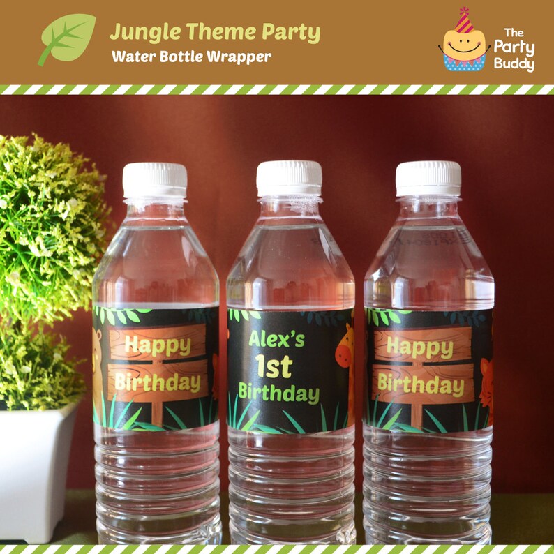 Personalized Jungle Party Water Bottle Wrapper | Digital Printable PDF ...