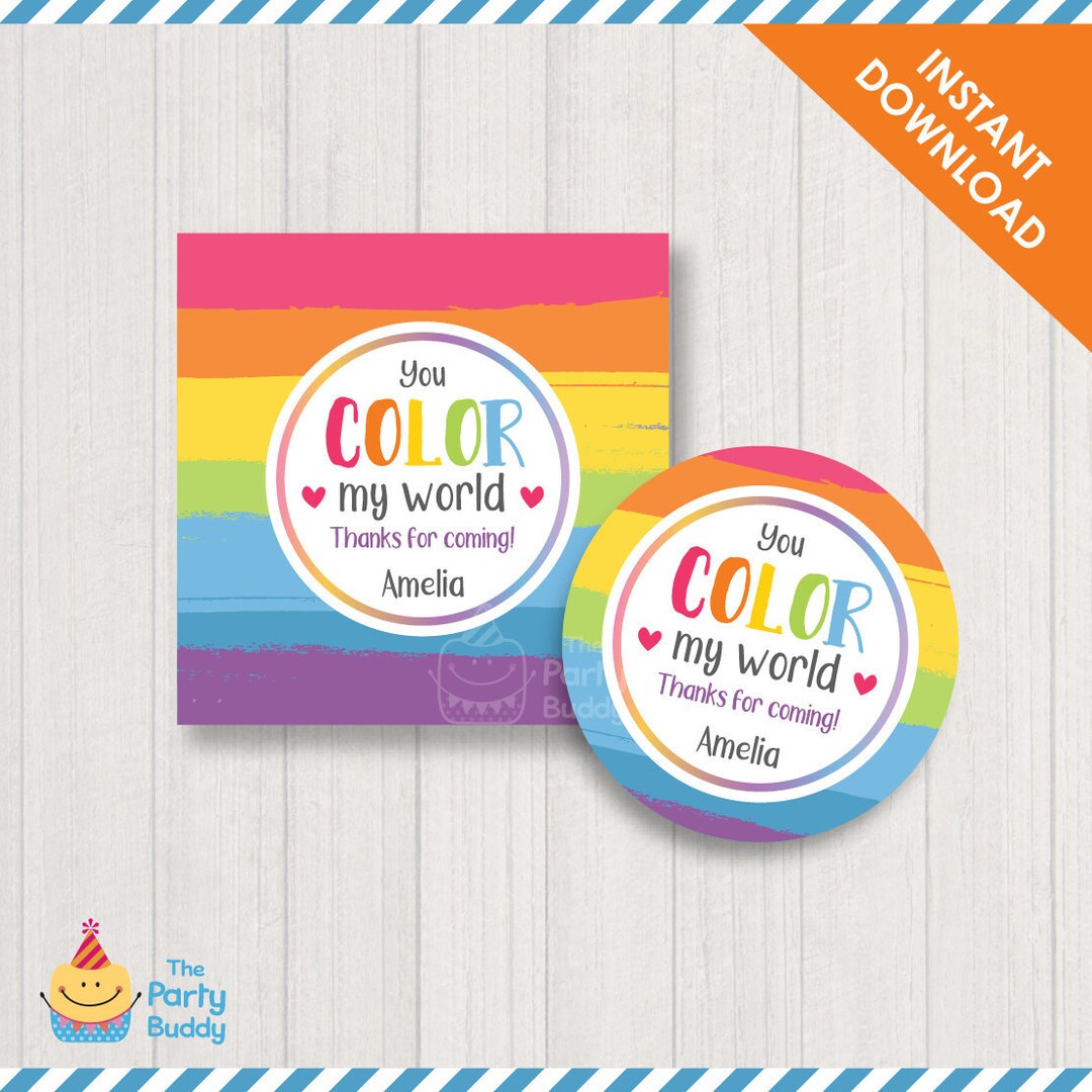 YOU Color My World Tag Printable | Kids Art BIRTHDAY Party Favor Treat ...