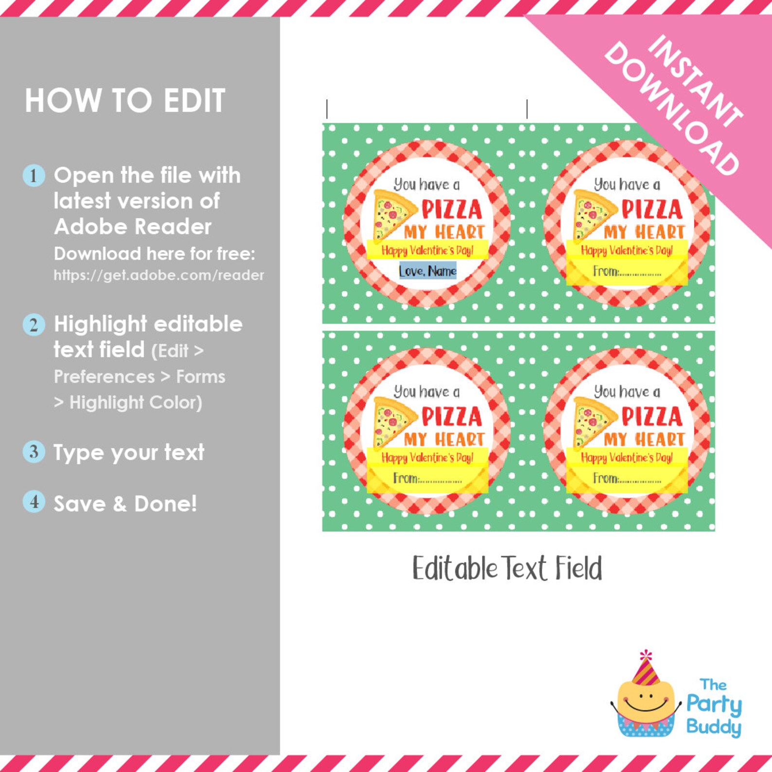 Valentine Pizza Tag Printable Kids Classroom Valentines Day - Etsy