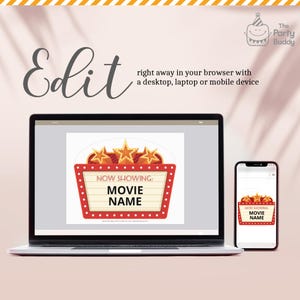 Editable Movie Party Signs Decoration | Movie Night Home Theater ...