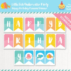 Colorful Happy Birthday Pennant Banner | Pink Blue Yellow | INSTANT ...