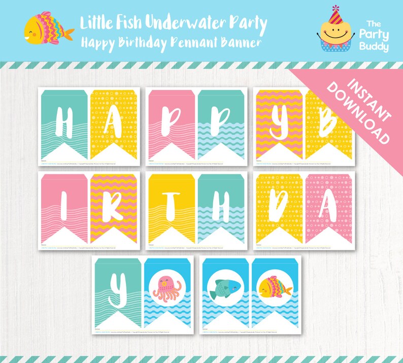 Colorful Happy Birthday Pennant Banner | Pink Blue Yellow | INSTANT ...
