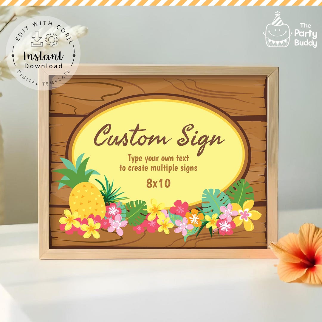 Editable Hawaiian Luau Custom Sign Luau Sweet Table Poster | Pineapple ...