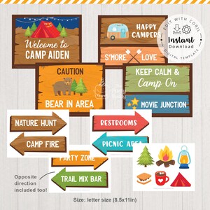 Editable Camping Party Signs Decoration | Camper Birthday Sign Welcome ...