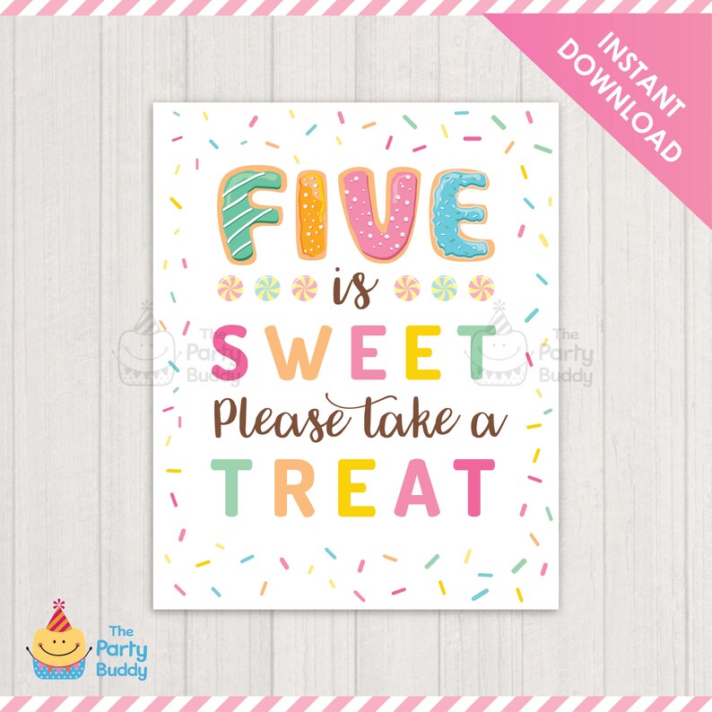 FIVE is Sweet Take a Treat 8x10 Party Sign | Girls 5th Birthday | Donut ...