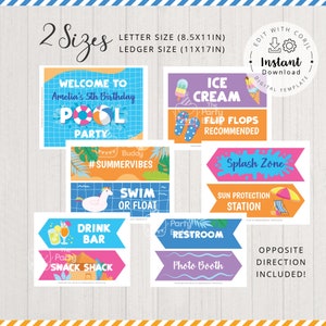 Editable Pool Party Signs Decoration | Summer Boy Girl Birthday Welcome ...