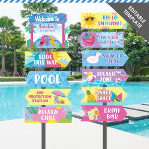 Editable Waterpark Directional Signs | Summer Water Splash Park Welcome ...