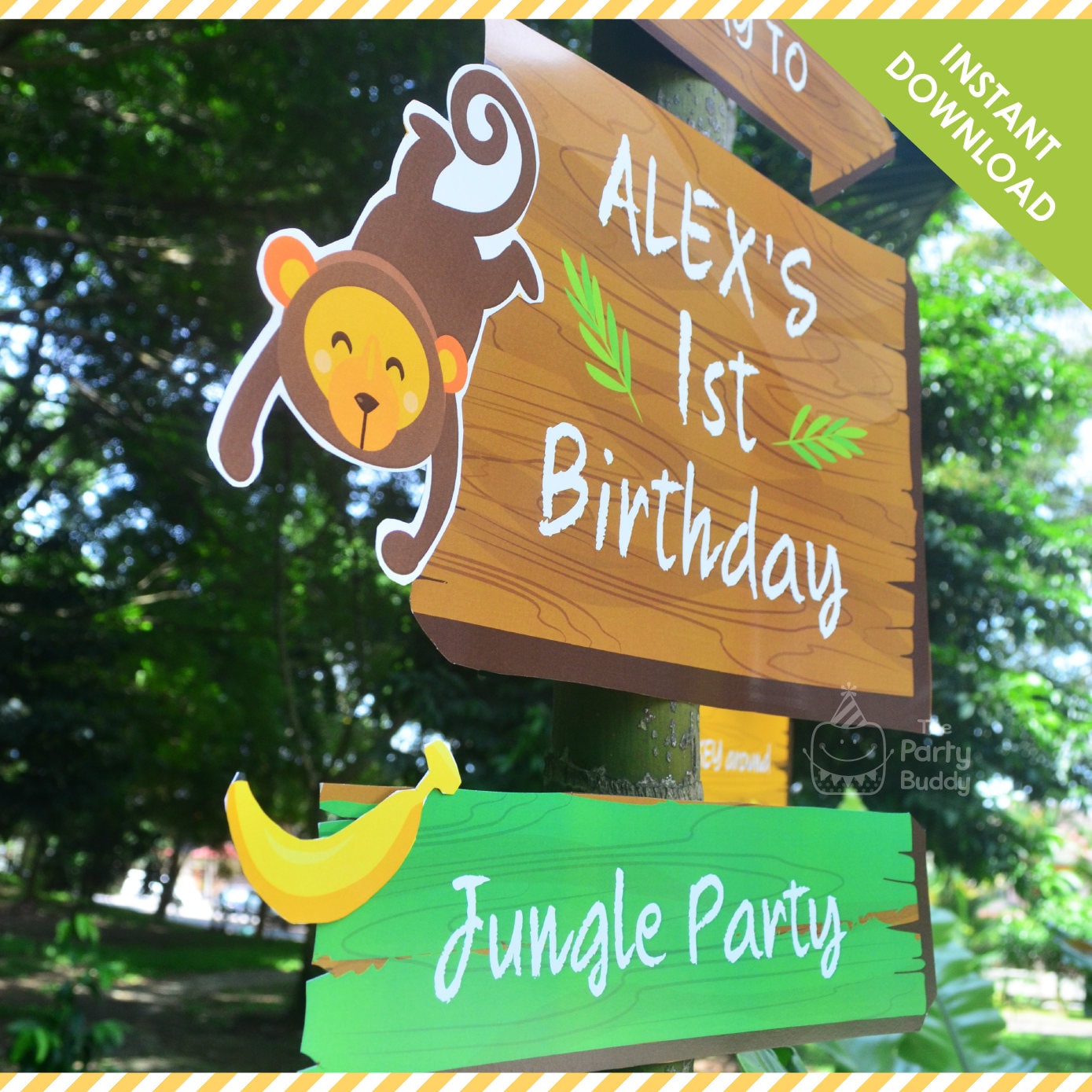 Monkey Jungle Party Welcome Sign Text EDITABLE Yourself Go - Etsy
