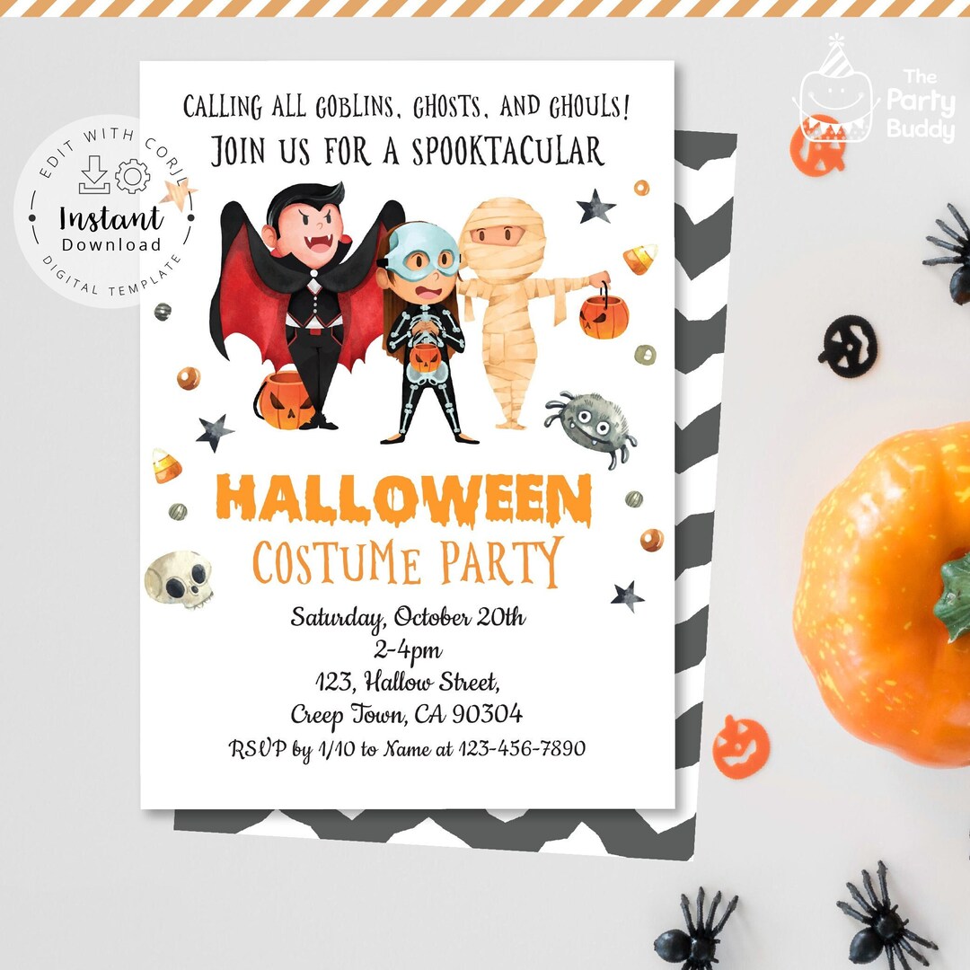Editable Halloween Costume Party Invitation | Kids Spooktacular Cute ...