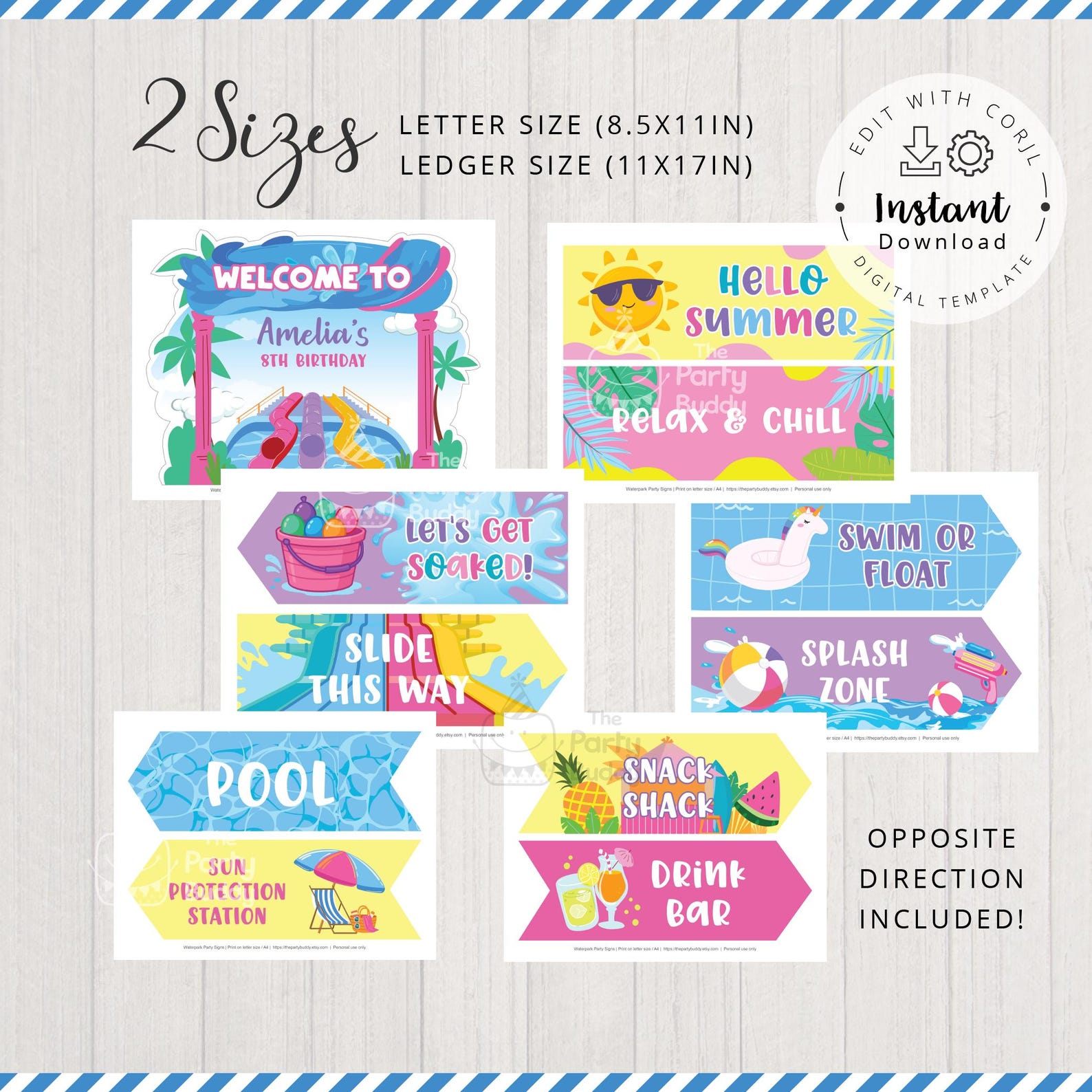 Editable Waterpark Directional Signs | Summer Water Splash Park Welcome ...