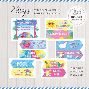 Editable Waterpark Directional Signs | Summer Water Splash Park Welcome ...