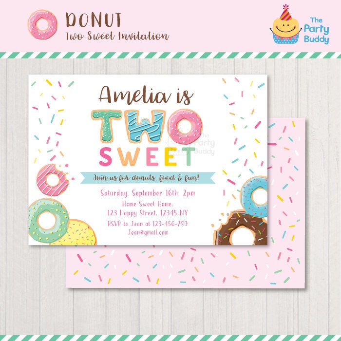 Two Sweet Donut Invitation Printable | Girls 2nd Birthday Party | Sweet ...