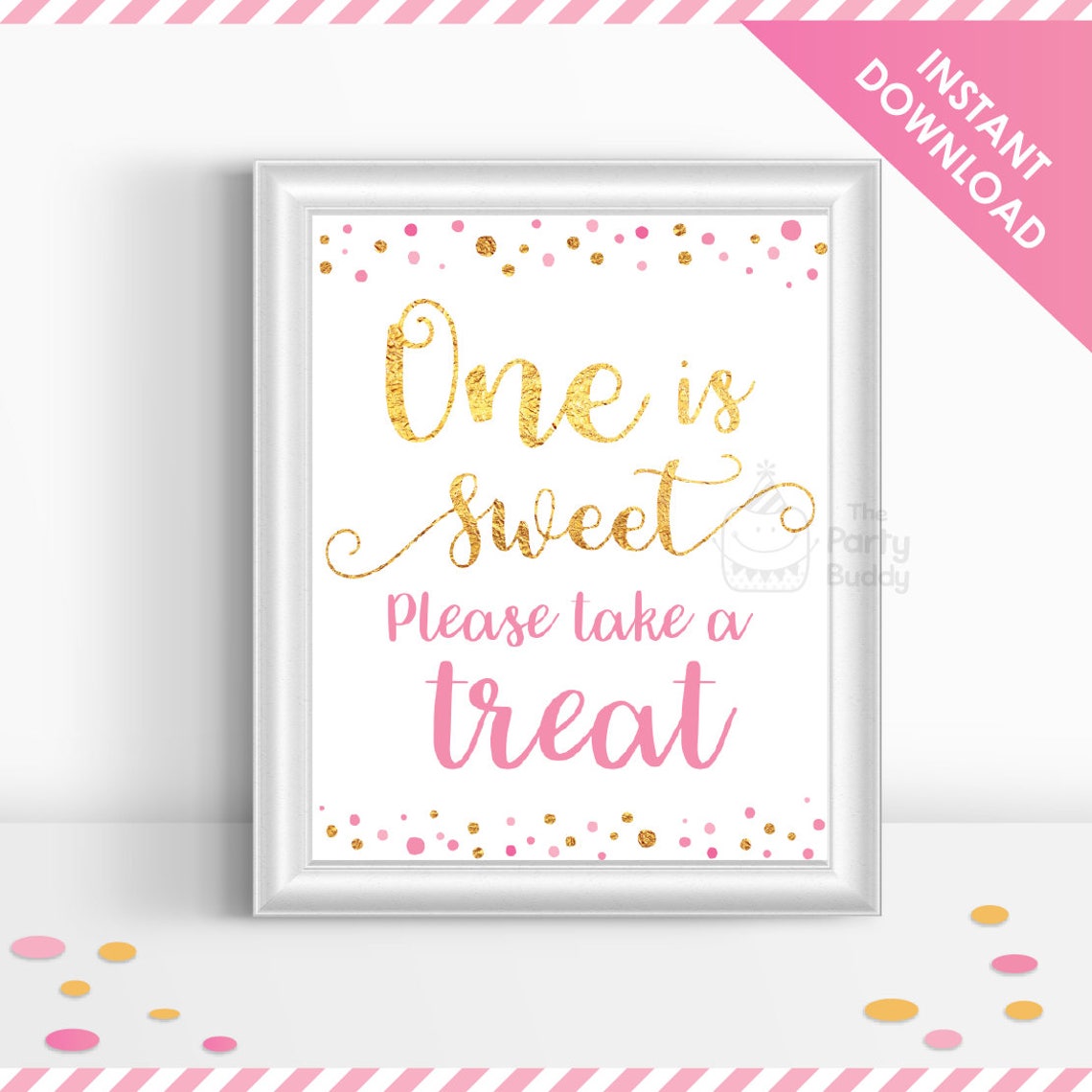 ONE is Sweet Take a Treat 8x10 Poster | Pink Gold | Girls 1st Birthday ...