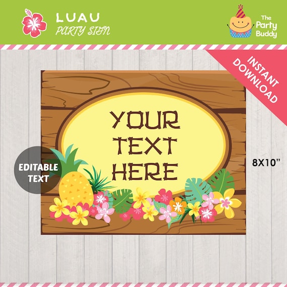Tropical Hawaiian Luau Party Sign 8x10 Editable Text | Etsy