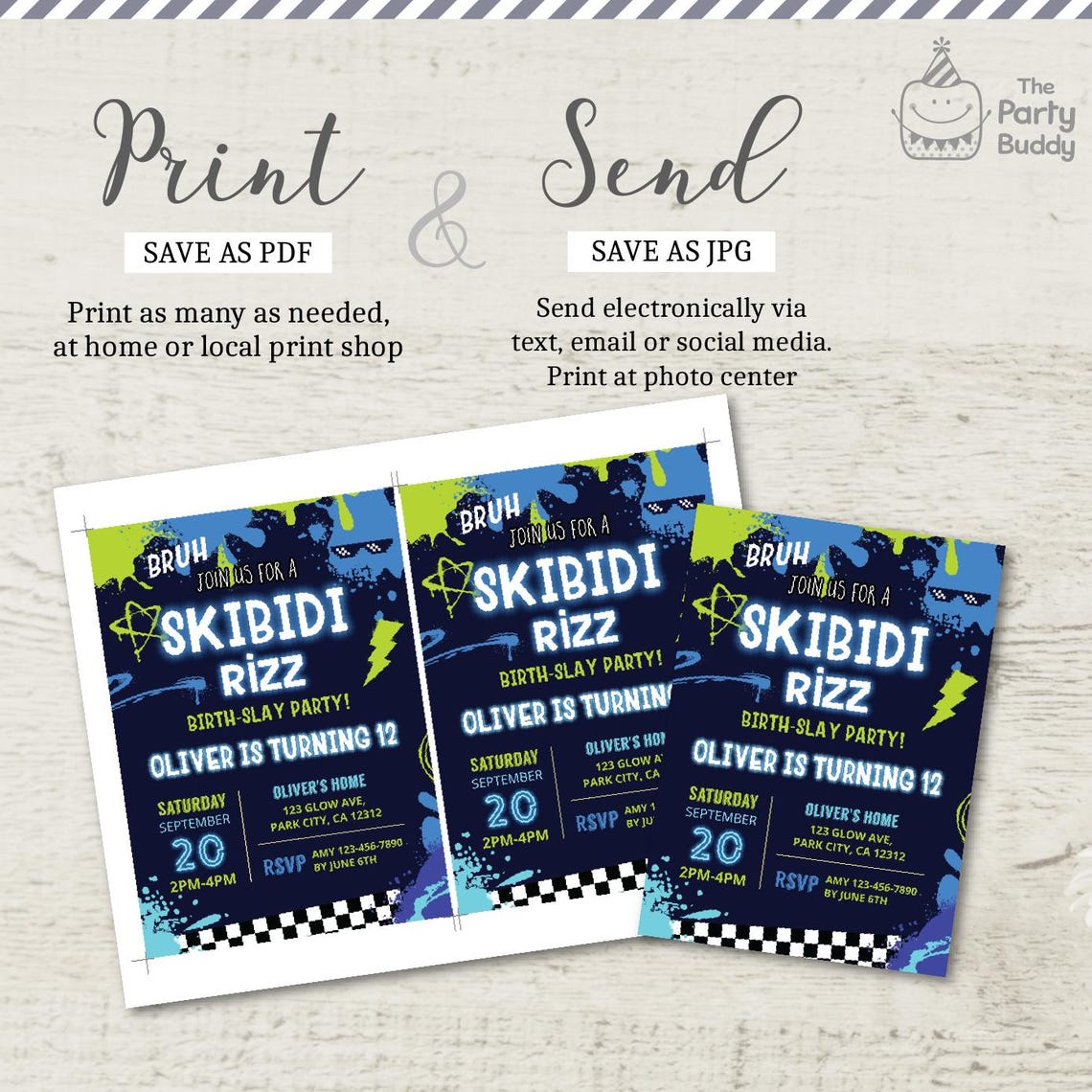 Skibidi Rizz Gen Alpha Slang Birthday Invitation | Teenage Boy Gen Z ...
