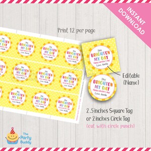 Valentine You Brighten My Day Tag Printable | Kids Valentines Favor ...