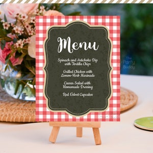 Editable Red Gingham Sign 5x7 4x6 Custom Text | Garden Picnic BBQ ...