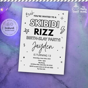 Skibidi Rizz Gen A Slang Birthday Invitation | Teenager Boy Minimal ...