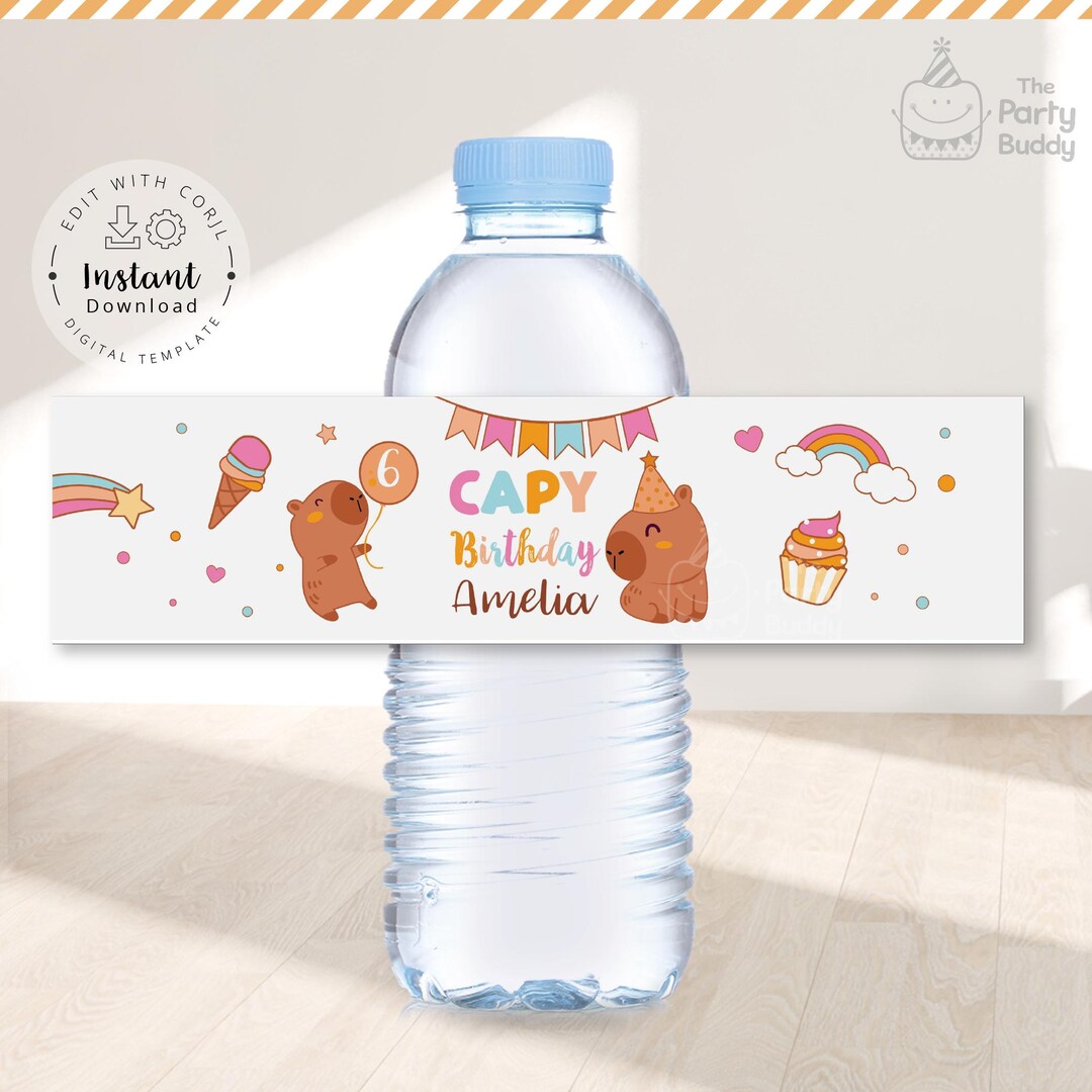 Capybara Bottle Label Girl Capy Birthday Bottle Wrapper Printable ...