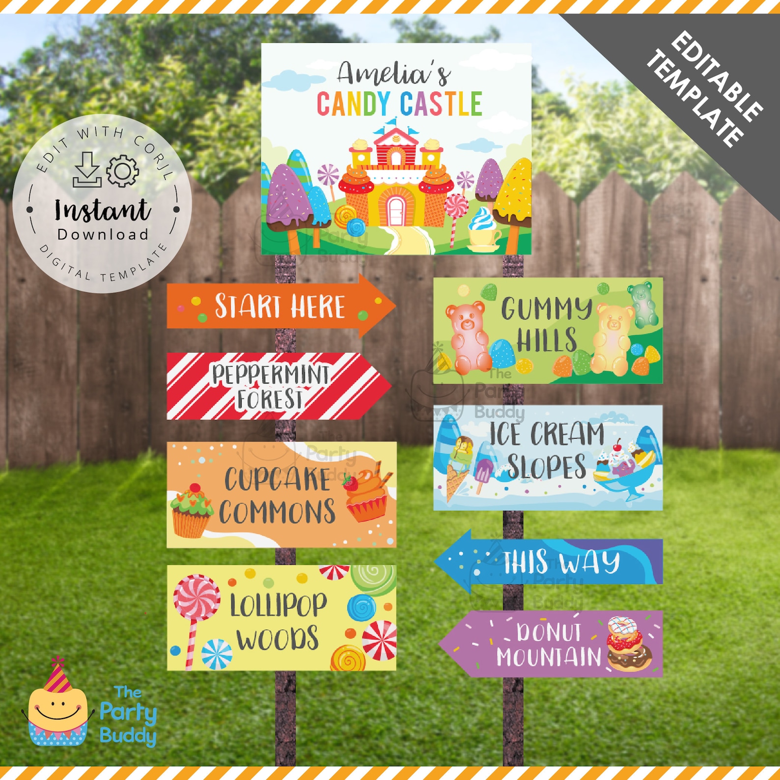 Editable Candy Land Party Signs Decoration | Candy Castle Sweet ...