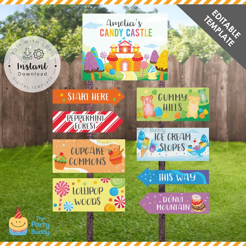 Editable Candy Land Party Signs Decoration | Candy Castle Sweet ...