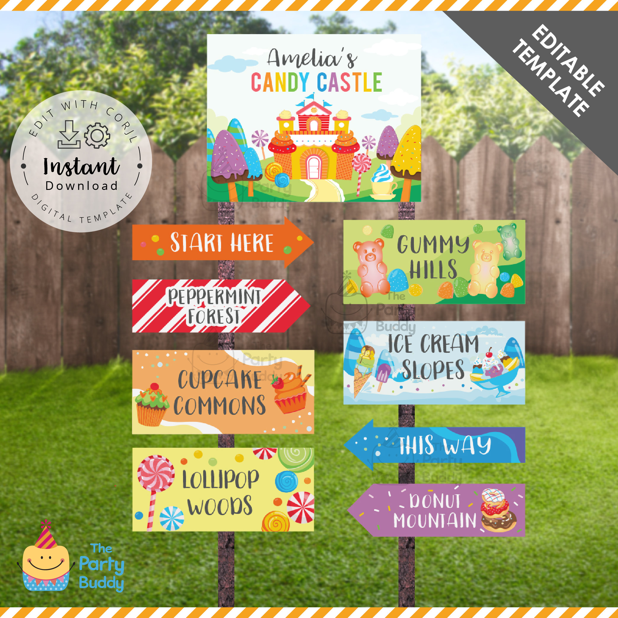 Editable Candy Land Party Signs Decoration | Candy Castle Sweet ...