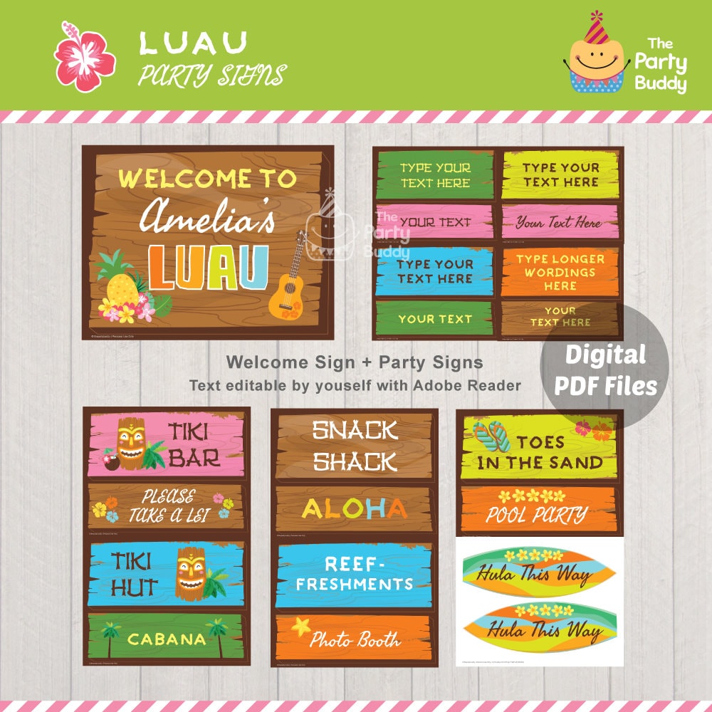 Luau Aloha Welcome Sign Party Signage | Text EDITABLE Yourself | Summer ...