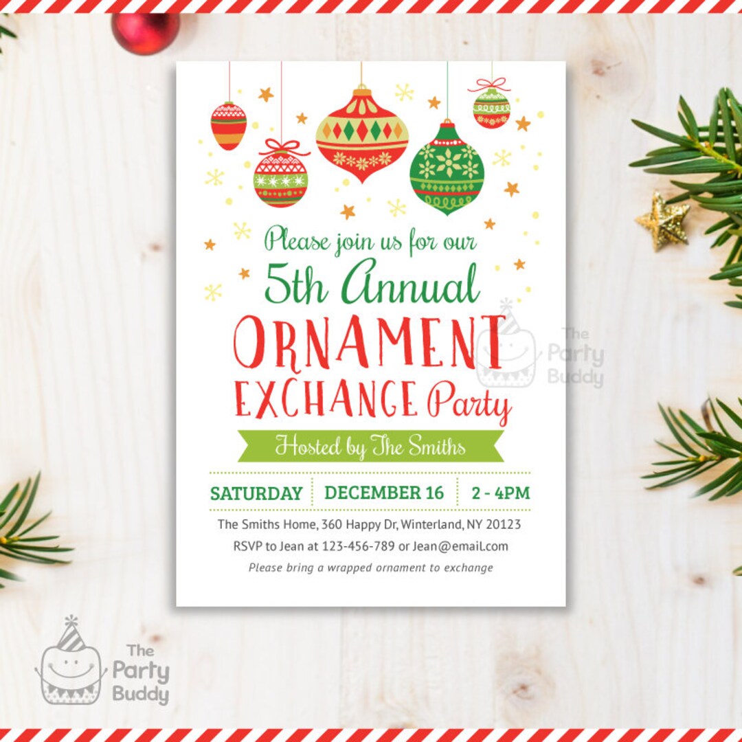 Christmas Ornament Exchange Invitation Printable Annual Holiday ...
