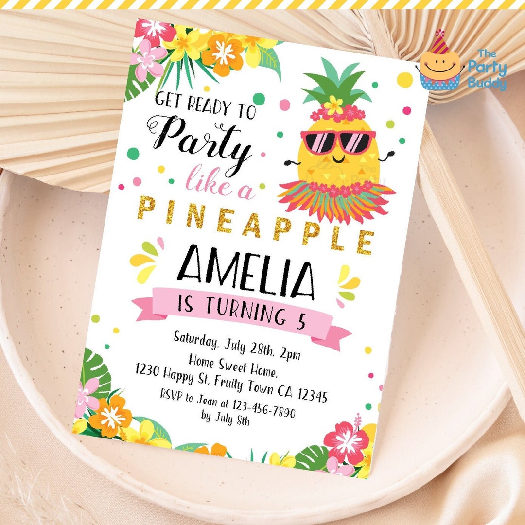 Editable Pineapple Party Invitation | Girls Birthday | Hawaiian Luau ...