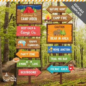 Editable Camping Party Signs Decoration | Camper Birthday Sign Welcome ...