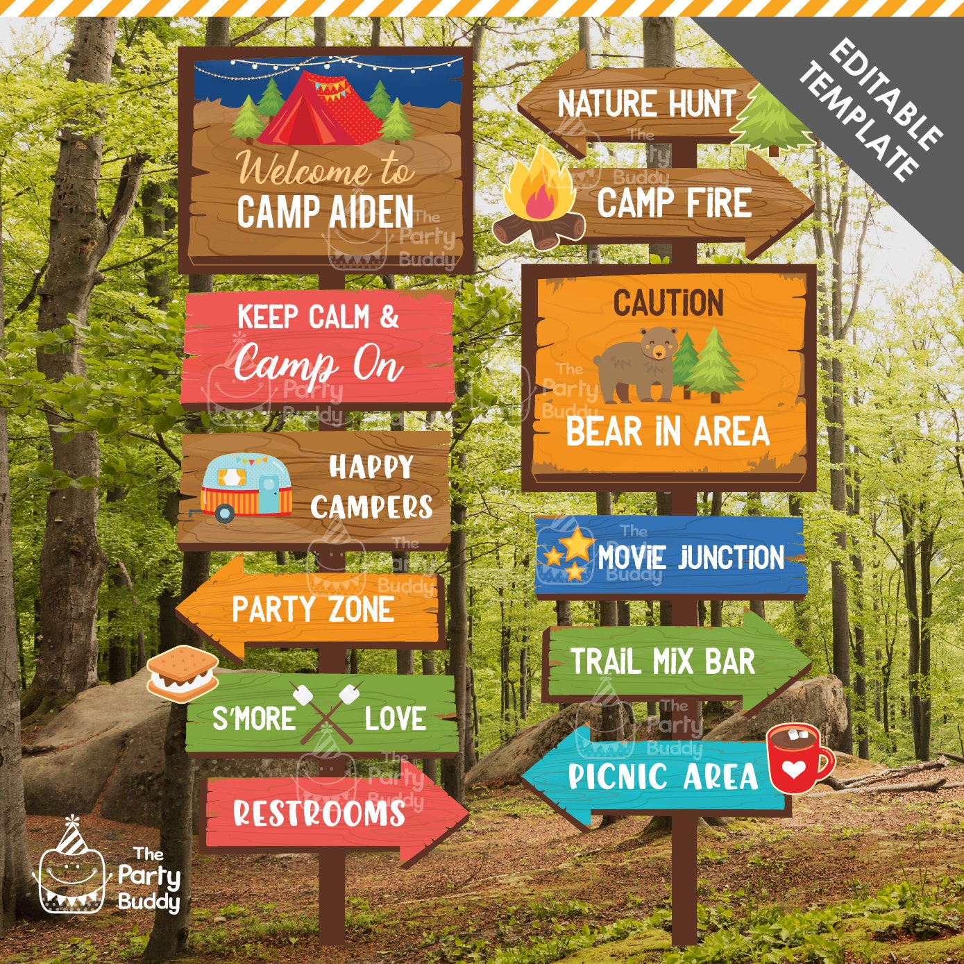 Editable Camping Party Signs Decoration | Camper Birthday Sign Welcome ...