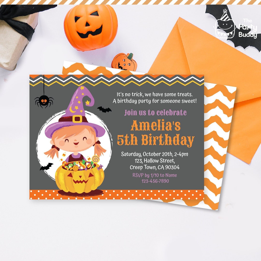 Editable Halloween Girls Birthday Party Invitation | Sweet Treat No ...