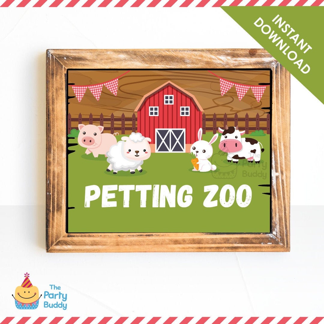 Petting Zoo Farm Party Sign 8x10 | Barnyard Birthday | Brown Green Red ...