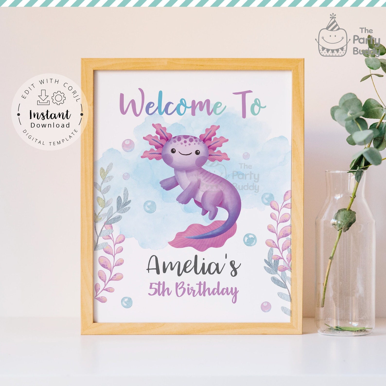 Editable Axolotl Welcome Sign 8x10 | Purple Smiling Axolot Girl ...