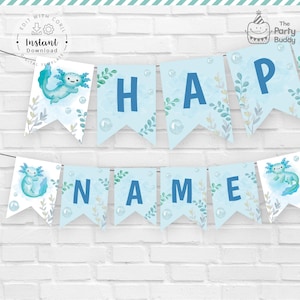 Axolotl Happy Birthday Banner Printable | Boys Turquoise Blue Axolot ...