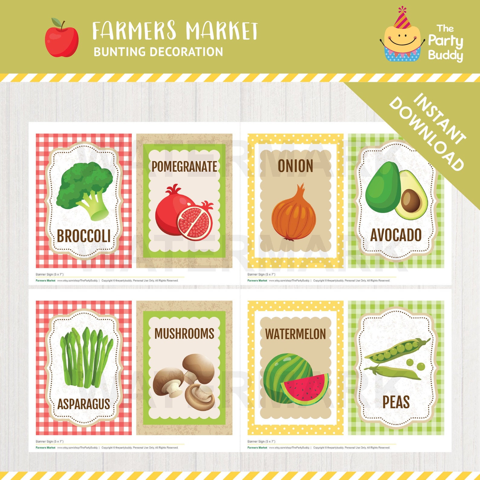 Farmers Market Party Sign Decor | Farm Fruit Veggie Harvest 5x7 Label ...