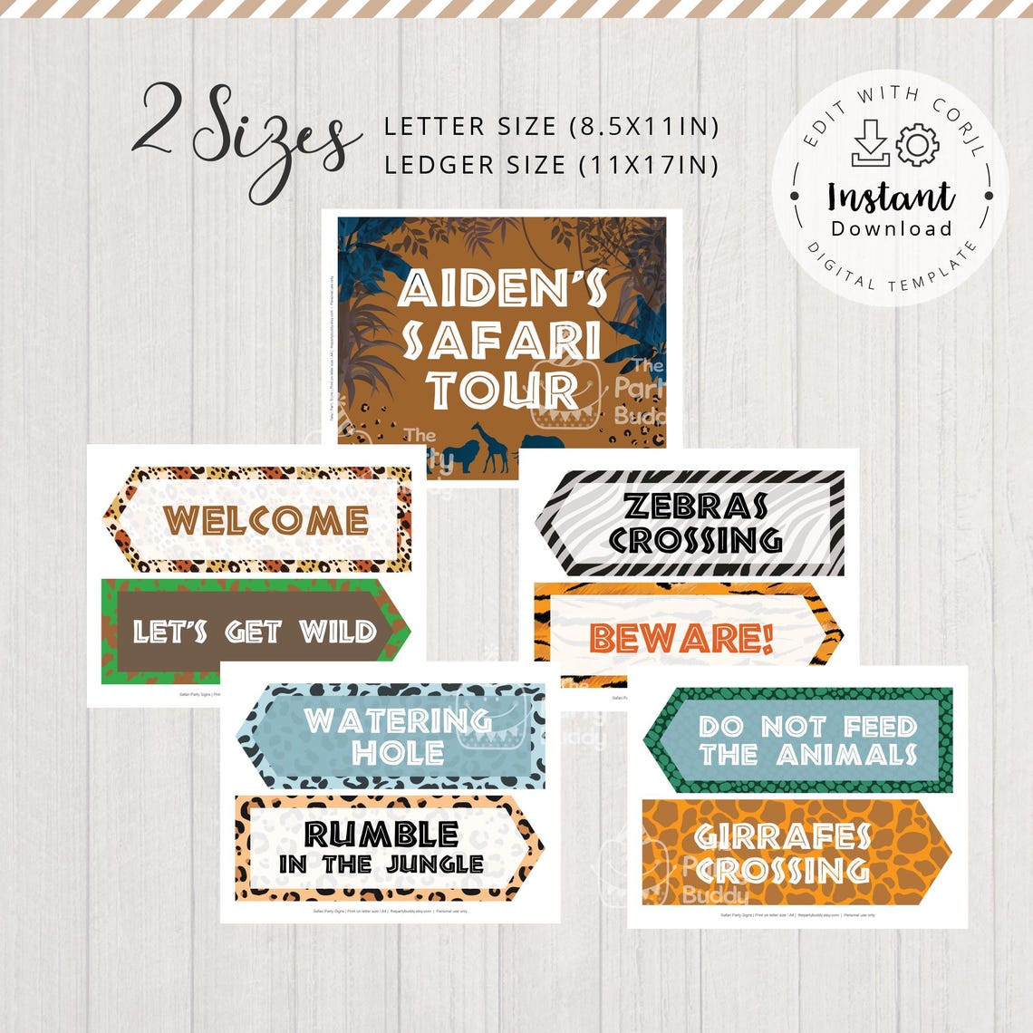 Editable Safari Animal Party Signs Decoration | Jungle Birthday Welcome ...
