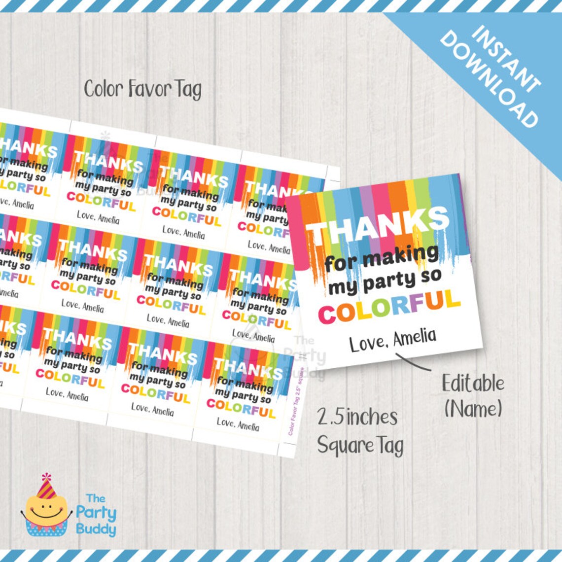 Colorful Party Thank You Tag Printable Digital PDF Instant | Etsy