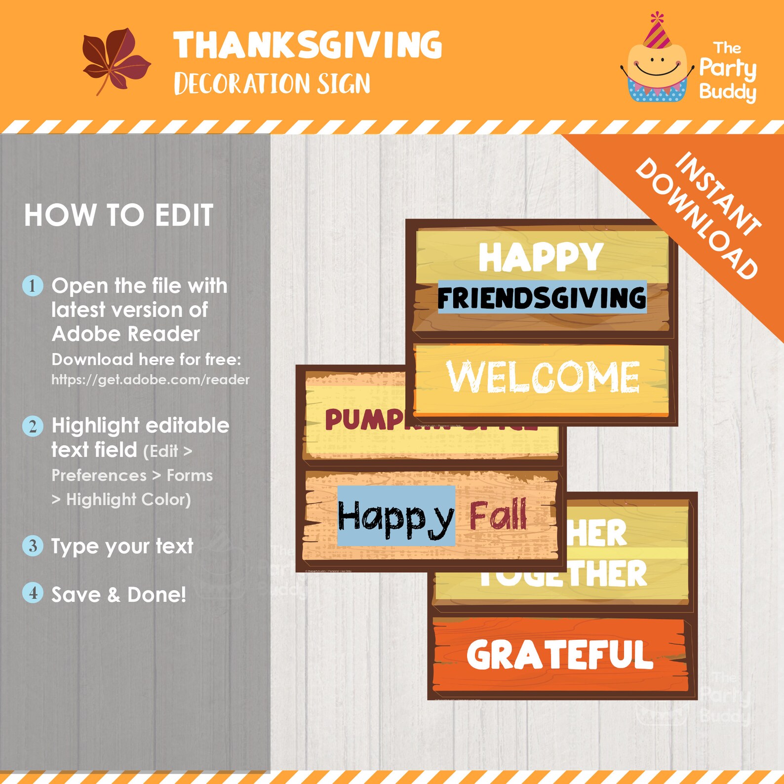 Thanksgiving Party Sign Decoration | Give Thanks Fall Pumpkin Welcome ...