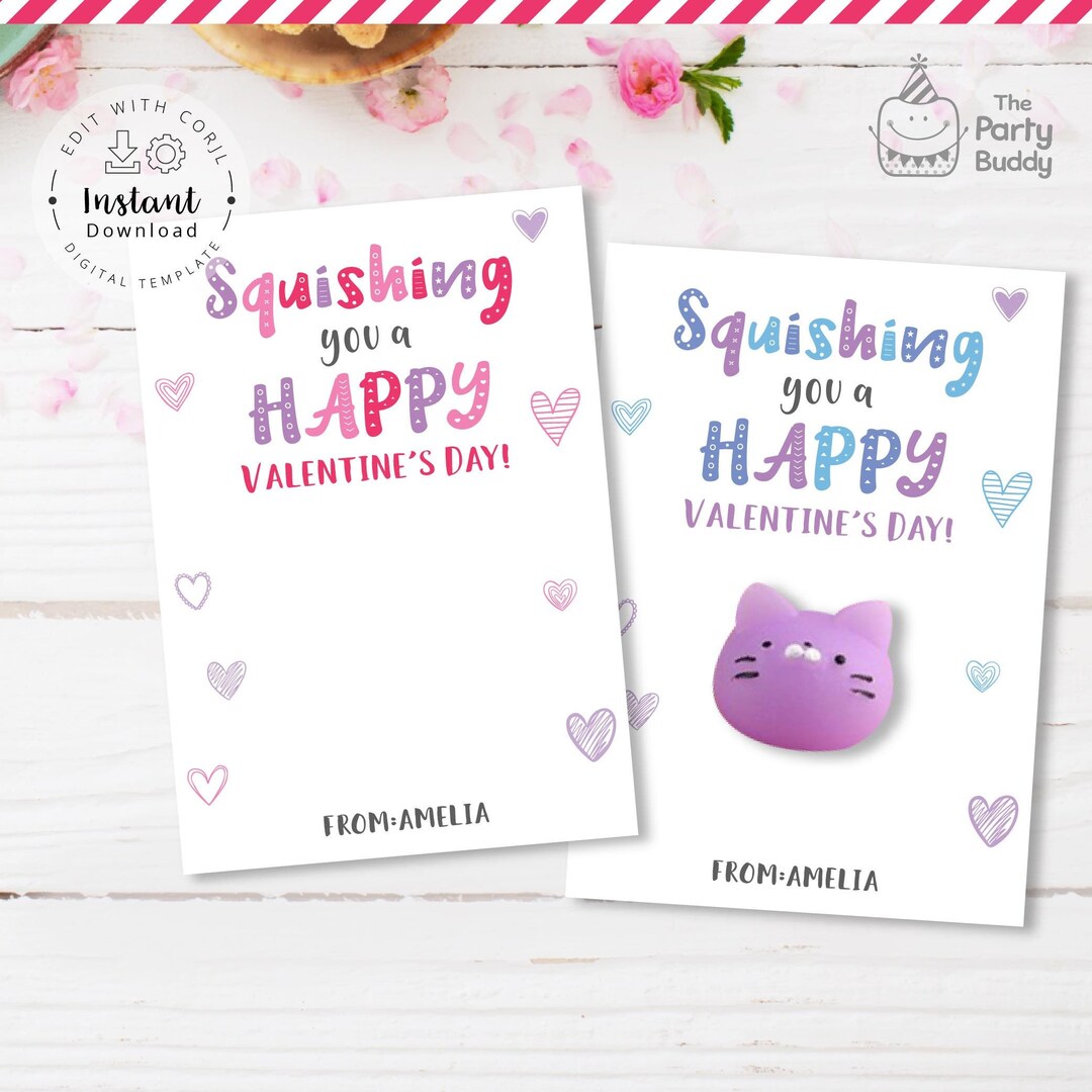 Valentine Card Squish Toy Printable Favor Tag | School Class Squishing ...