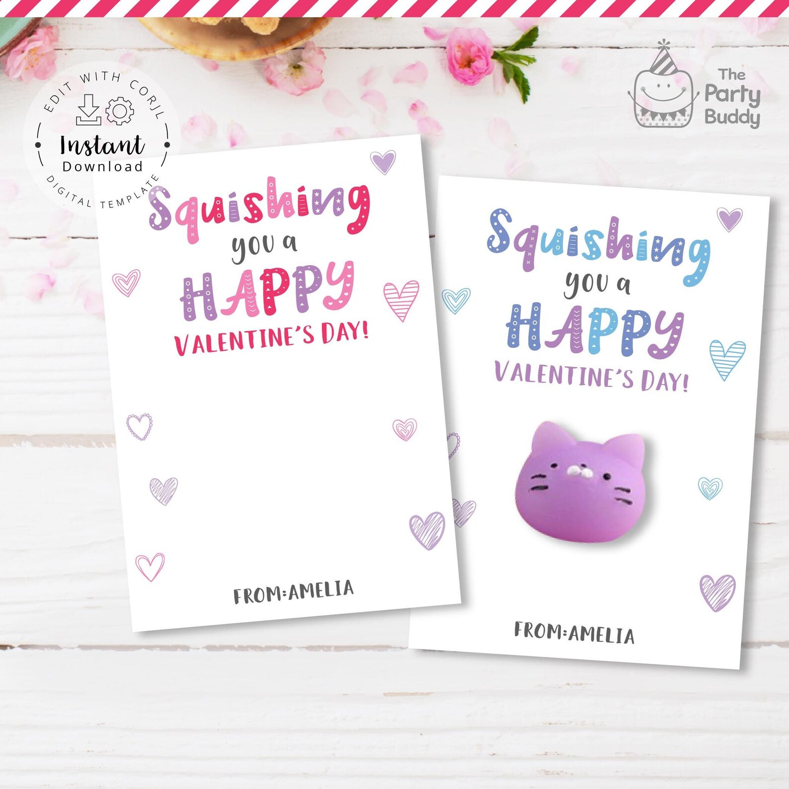 Valentine Card Squish Toy Printable Favor Tag | School Class Squishing ...