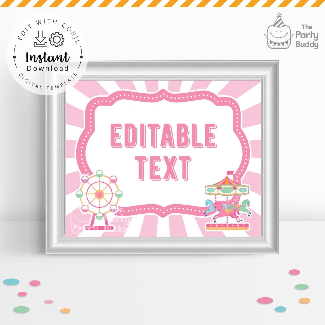 Editable Pink Carnival Party Sign | Girls Carousel Circus Birthday ...